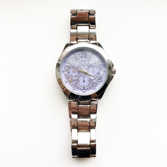 Accutime Watch | Accessories | Vintage Silver Link Glittery Purple Face ...